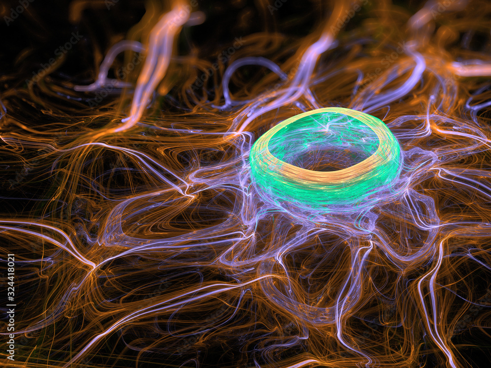 3D illustration - microscopic cells, cellular view intertwined strings ...