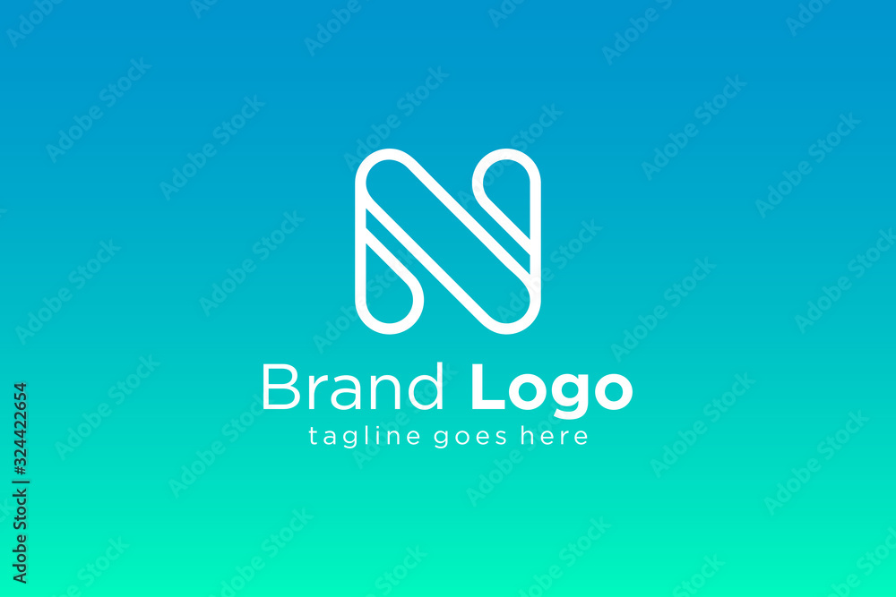 Initial Letter N Line Logo isolated on Blue Gradient Background. Flat ...