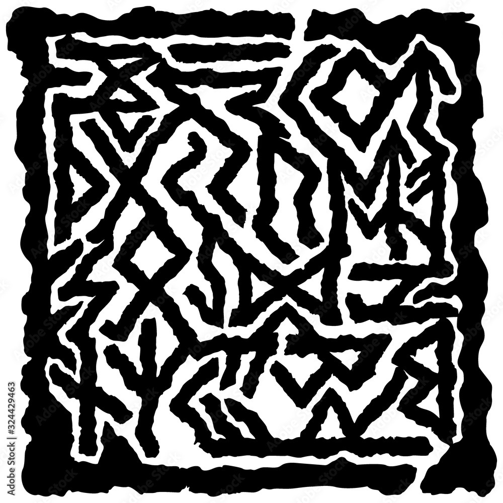 Runic maze emblem/ Illustration fantasy labyrinth with modificated ...