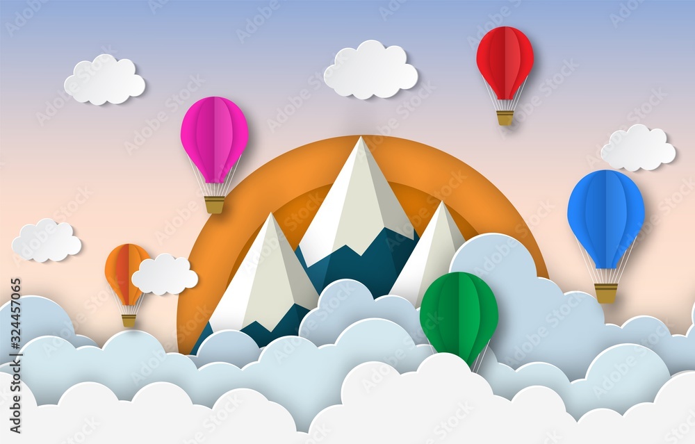 colorful hot air balloons flying in the air with blue cloudy sky ...