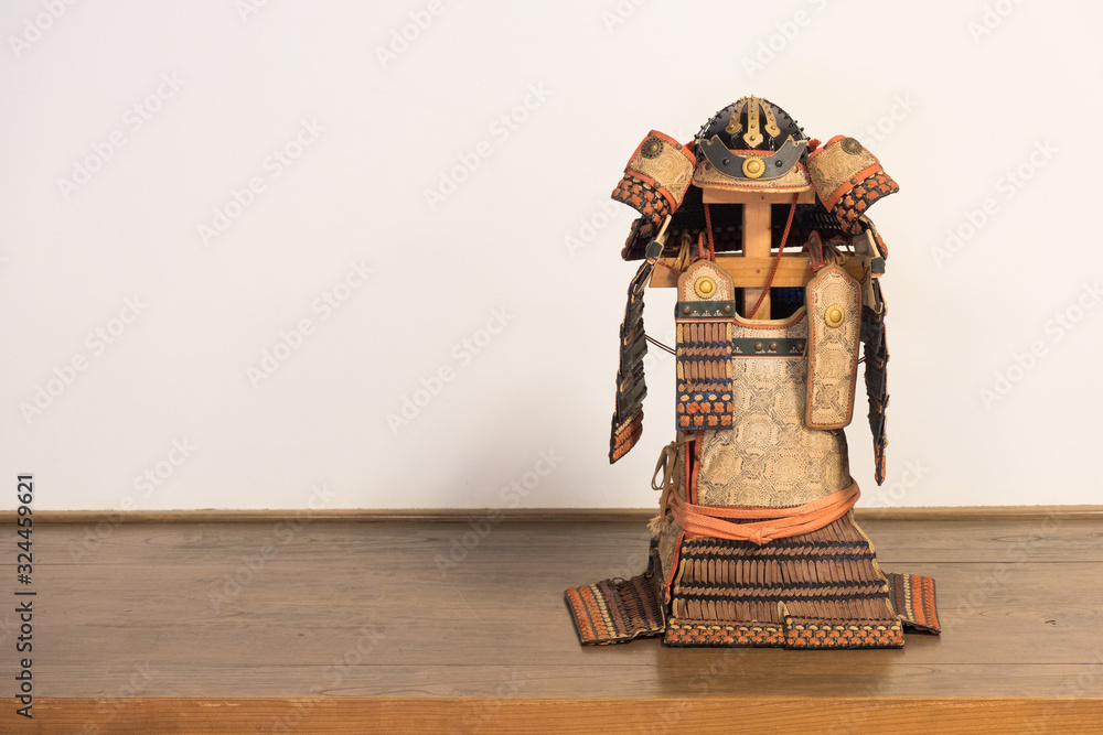 Old collectible samurai armor display in a room Stock Photo | Adobe Stock