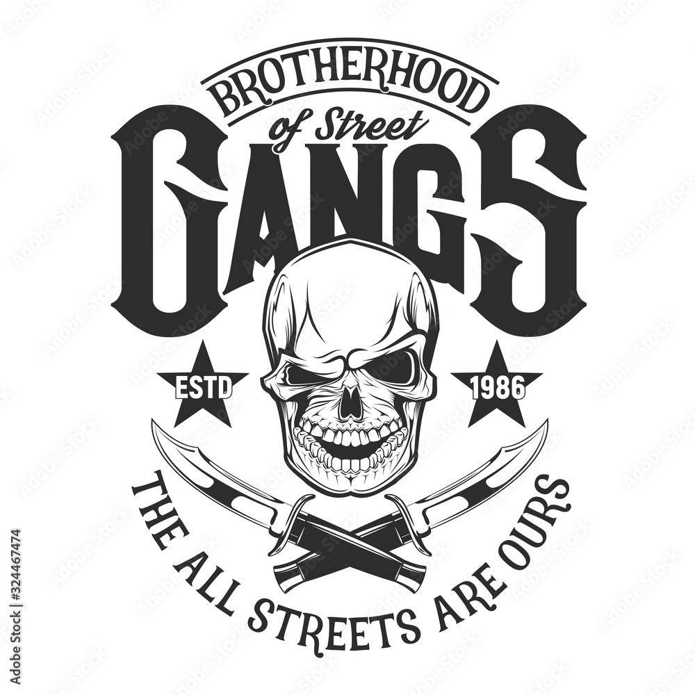 Winking skull with crossed knives t-shirt print. Vector head of dead ...