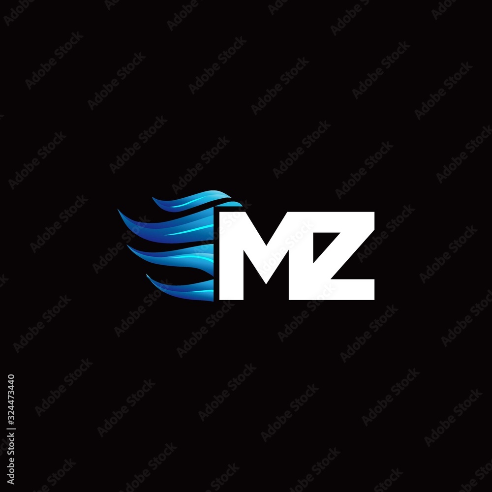MZ monogram logo with blue fire style design template Stock Vector ...