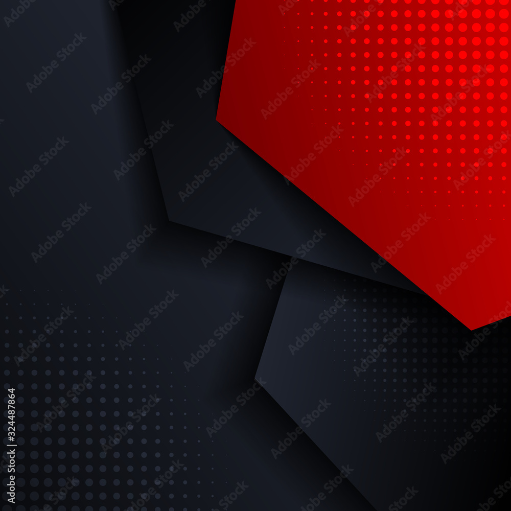 Abstract red and blue geometric hexagon direction overlay layered with ...