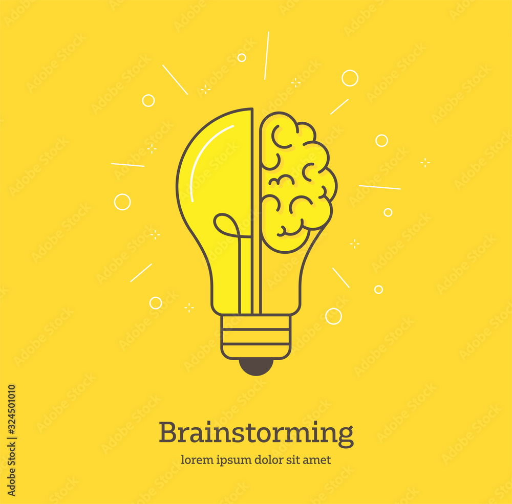 Creative Brain - Yellow half brain half lightbulb representing ideas ...