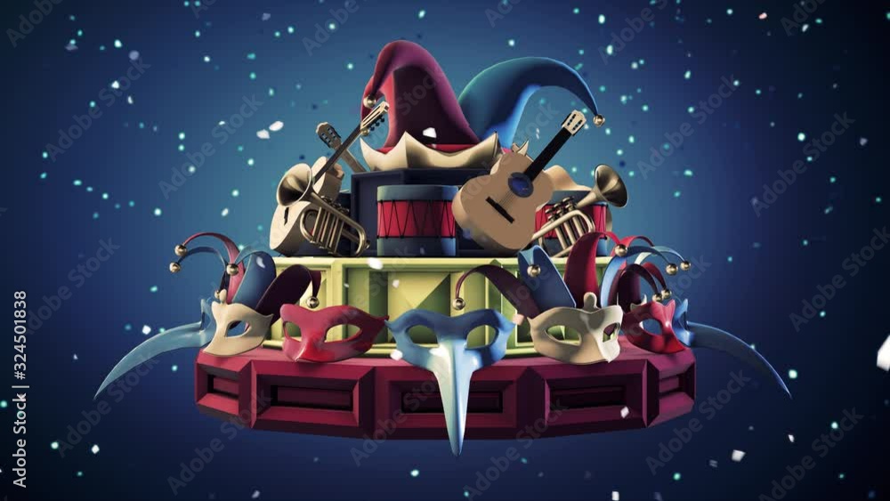 Carnival Carousel With Masks Instruments Jesters Hat And Confetti VJ ...