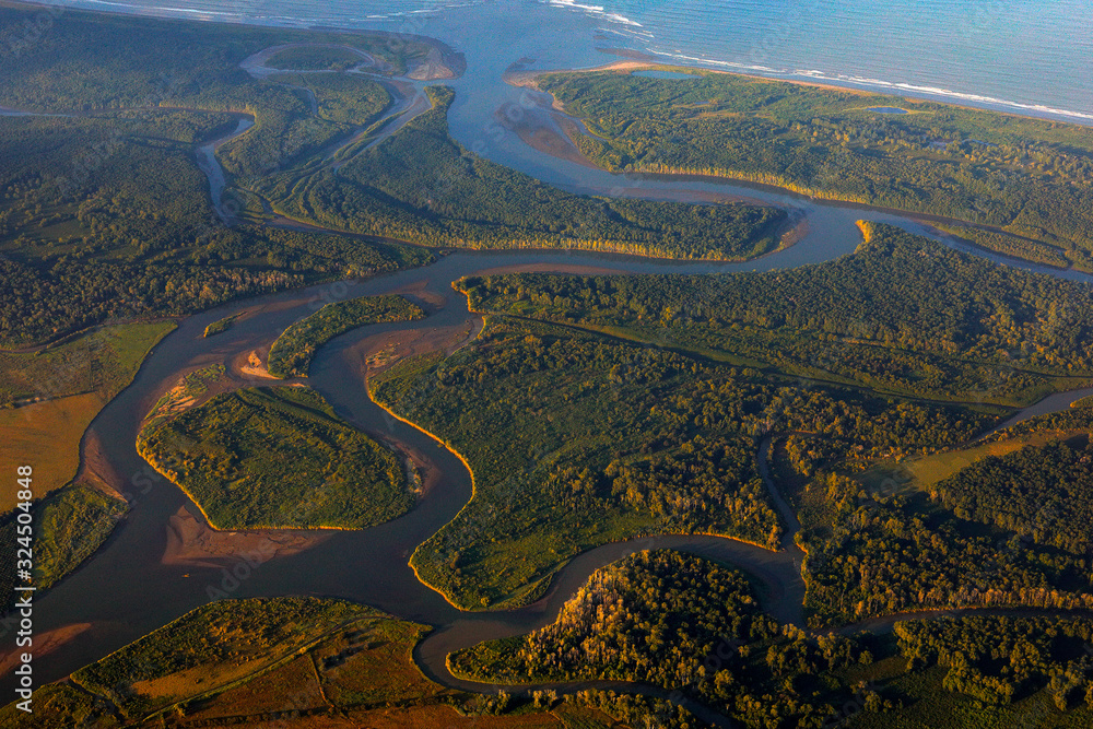 River in tropic Costa Rica, Corcovado NP. Lakes and rivers, view from ...
