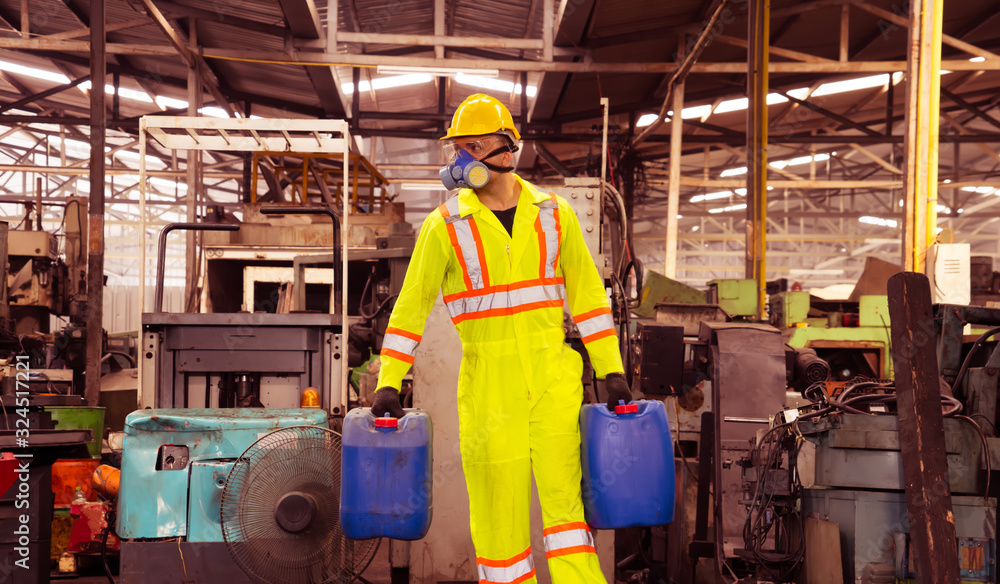 Industrial worker wearing uniform protection chemicals.Industrial ...