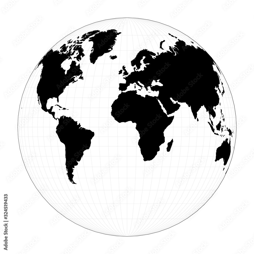 Vector world map. Gilbert's two-world perspective projection. Plan ...