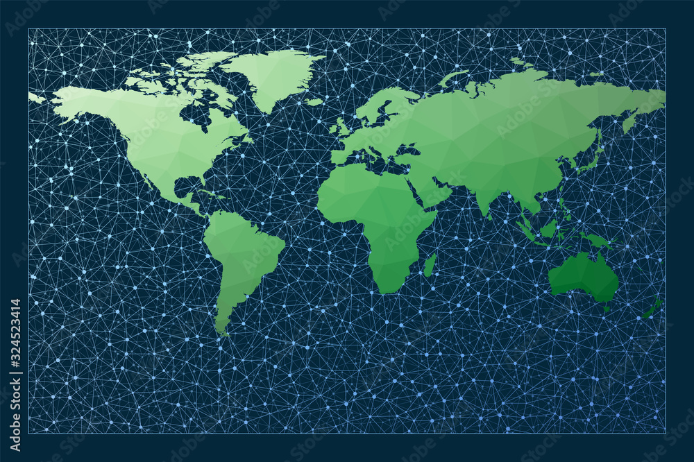 Illustration of global network. Cylindrical Stereographic projection ...
