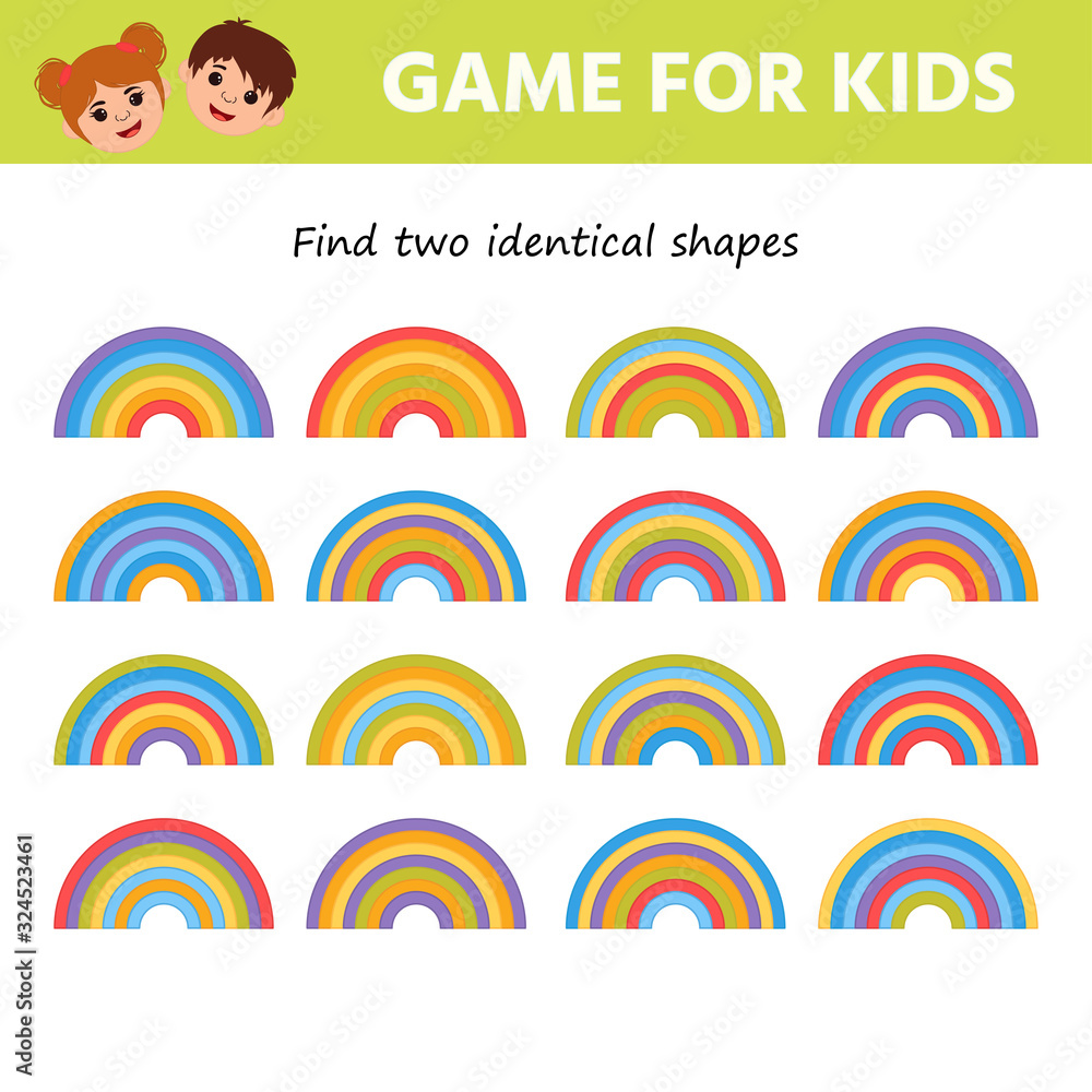 Education game for kids development of logic iq. Find two identical ...