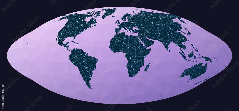 Illustration of global network. Pseudocylindrical equal-area Goode ...