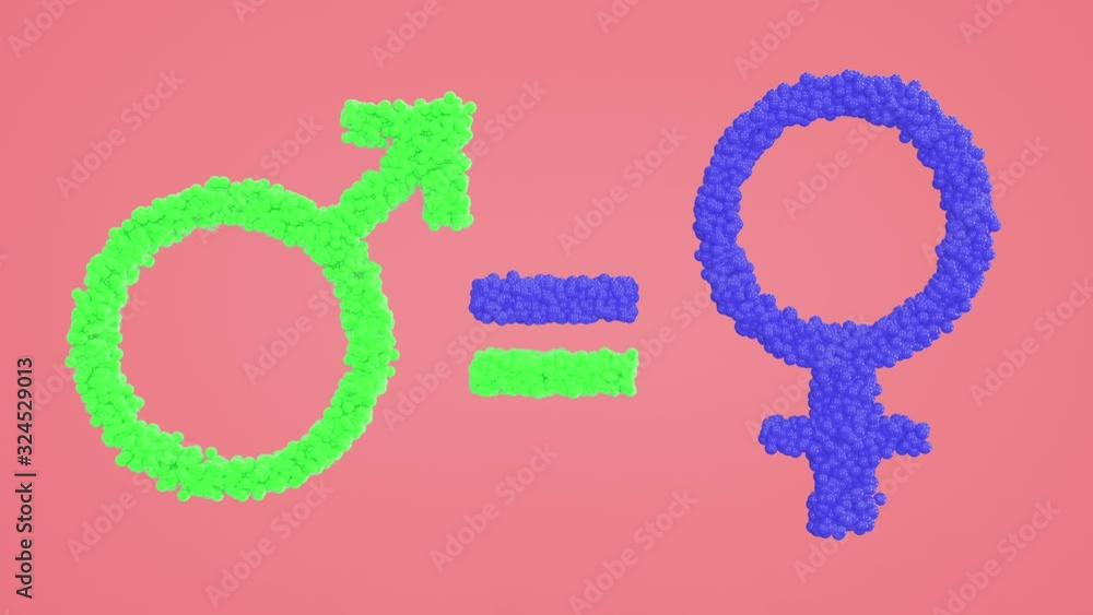 3d Looped animation of gender equality symbol. Small balls shapes wavy ...