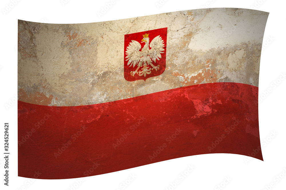 Polish vintage old flag with wall concret texture. Symbol of Poland ...