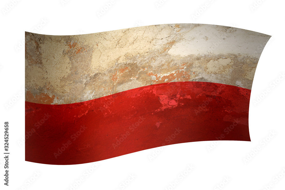 Polish vintage old flag with wall concret texture. Symbol of Poland ...