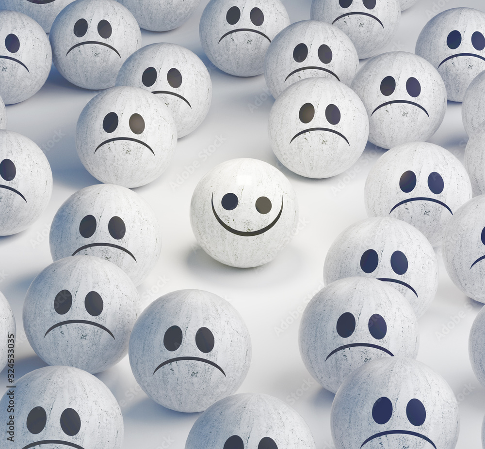 Sad and happy face, happiness concept, 3D rendering illustration Stock ...