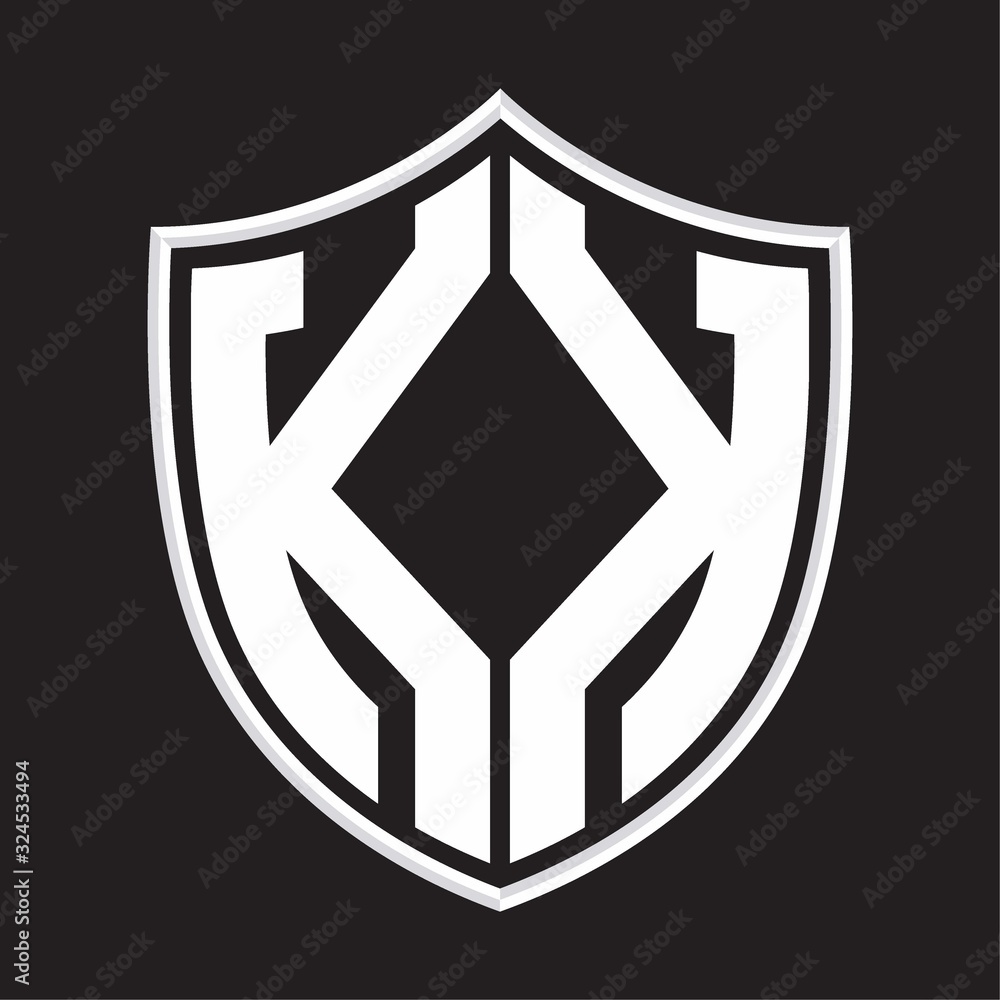 KK Logo monogram with shield shape isolated on outline design template ...