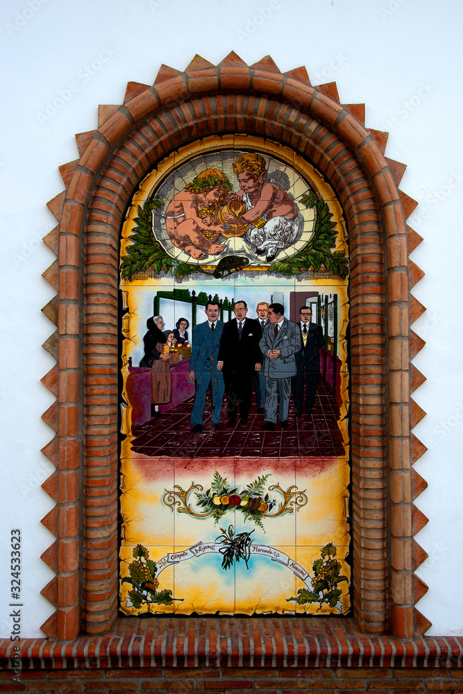 Murals at the church of La Asuncion in the white village of Competa ...