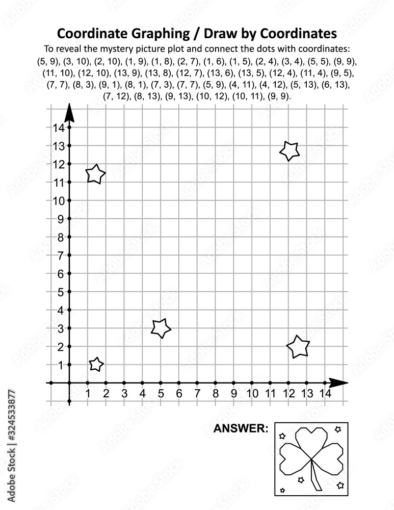 Coordinate graphing, or draw by coordinates, math worksheet with St ...