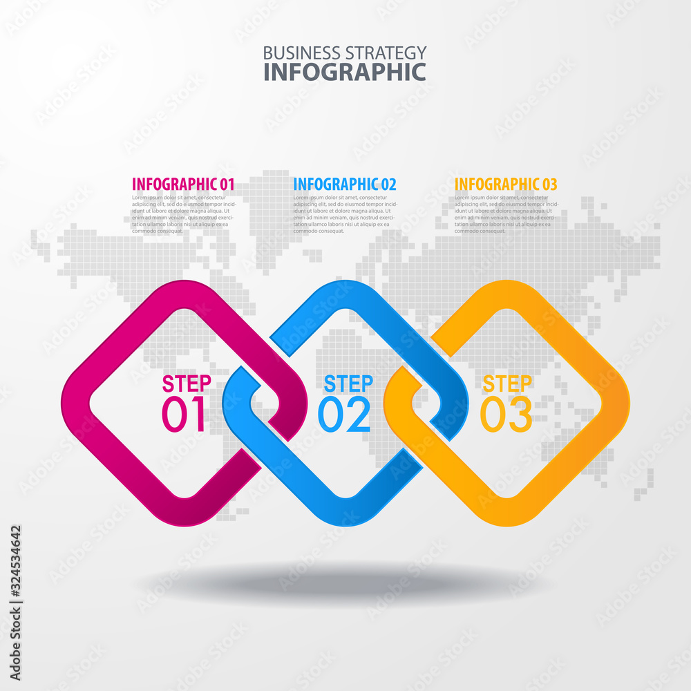 Vector infographic 3 steps strategy design template with clean and ...