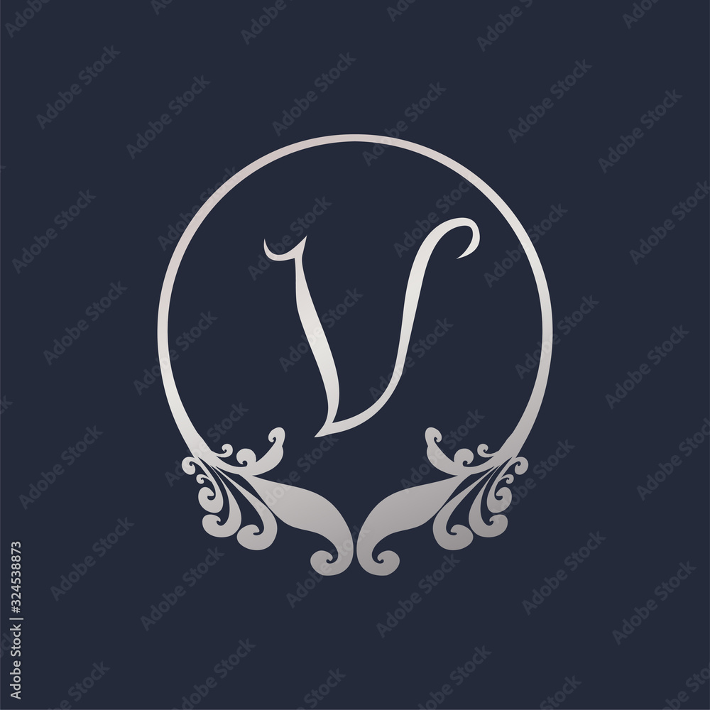 Letter V Decorative Crown Ring Alphabet Logo isolated on Navy Blue ...