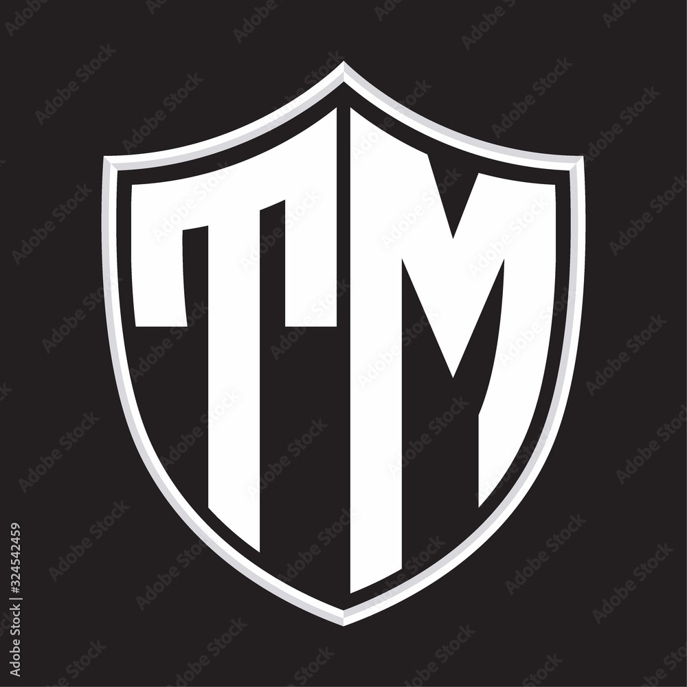 TM Logo monogram with shield shape isolated on outline design template ...