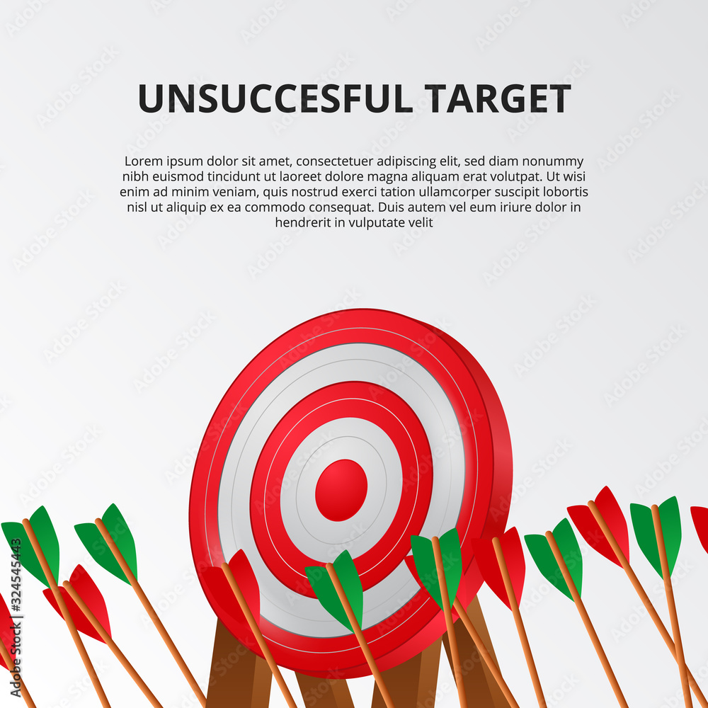 unsuccessful and fail of archery arrow on 3D target board. off and miss ...