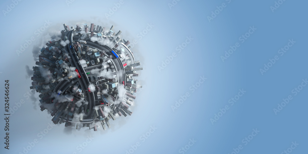 Concept for planet earth pollution, world covered by big city and roads ...