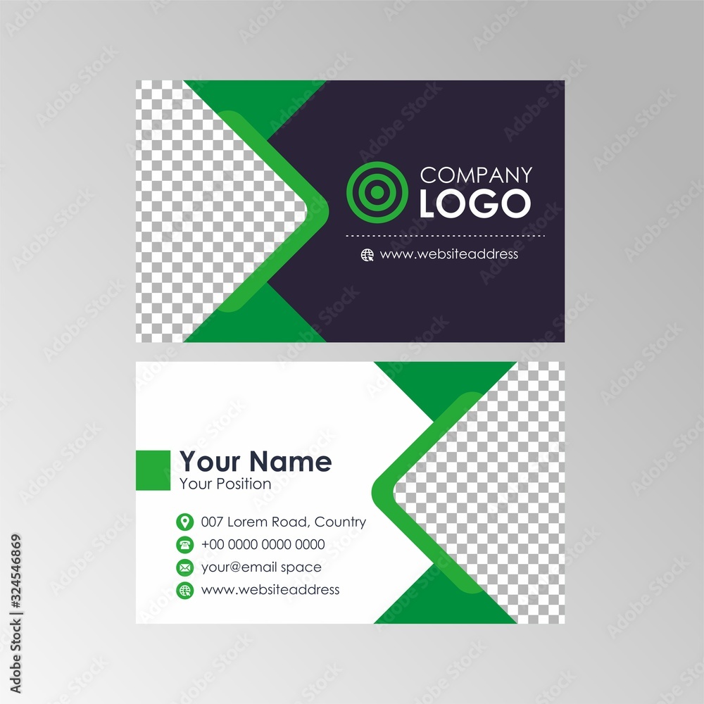 Simple flat abstract green business card design, professional name card ...