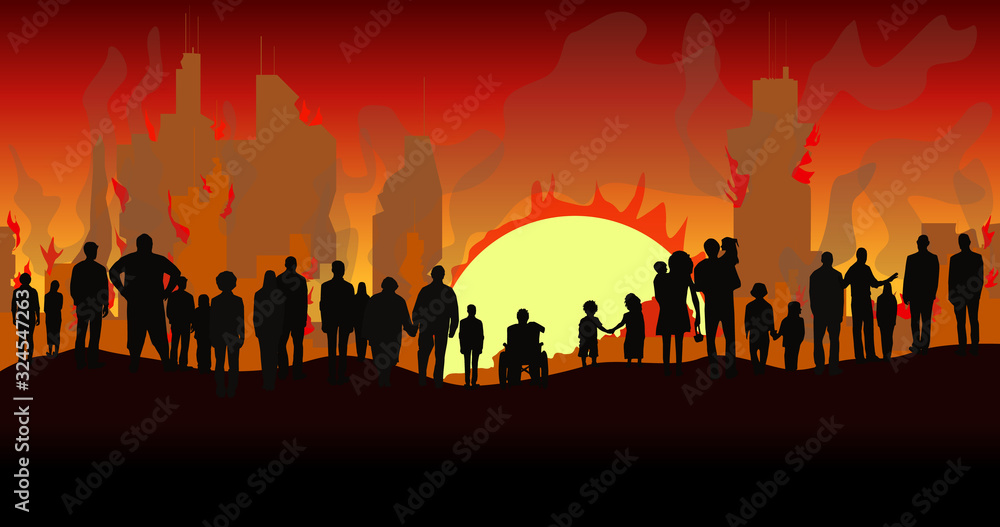 Destroyed city concept landscape background illustration, buildings ...