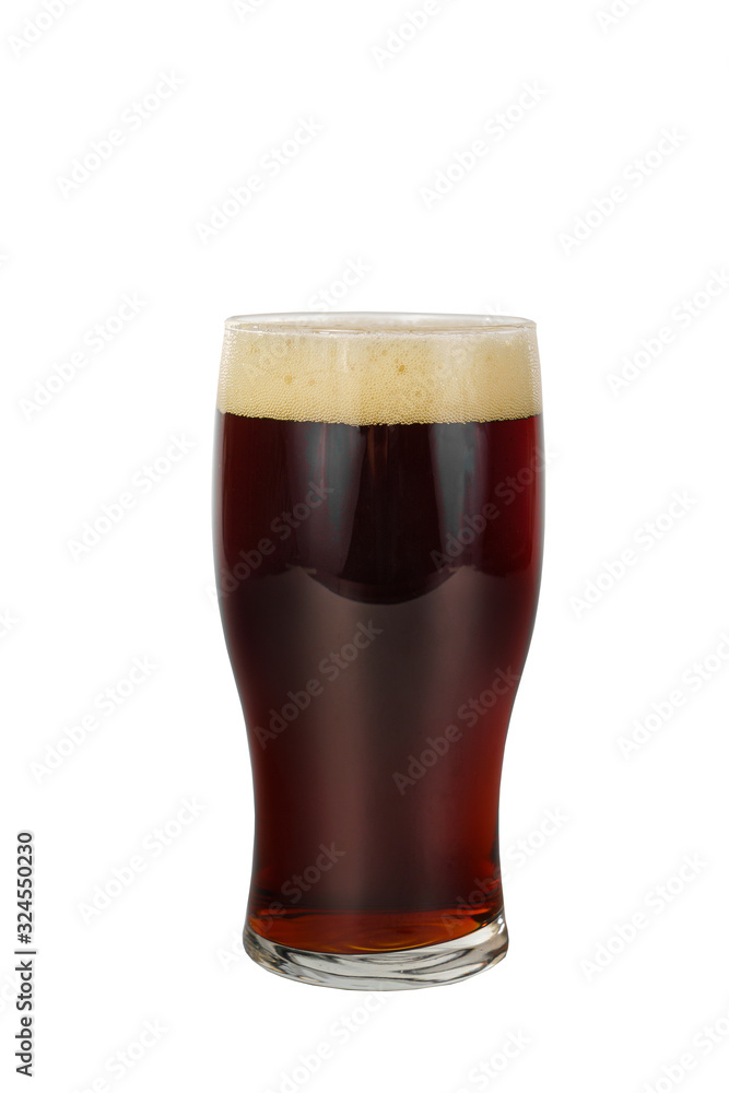Glass of dark beer isolated white background, side view. Holiday for ...