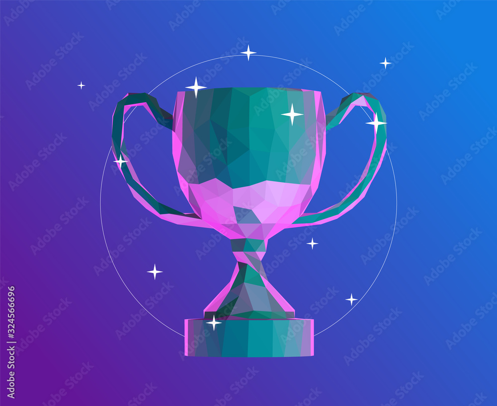 Psychedelic Vaporwave Trophy Cup on Retro Background. Low Poly Vector ...
