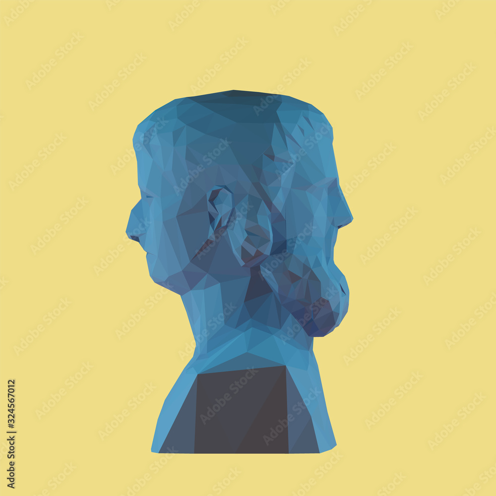 Blue Two-faced Janus, Greek God of Time on Yellow Background. Low Poly ...