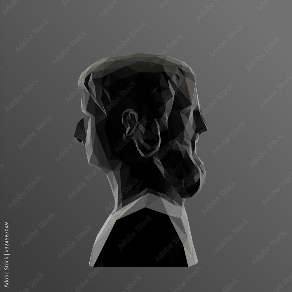 Two-faced Janus, Greek God of Time in Black and White. Dark Low Poly ...