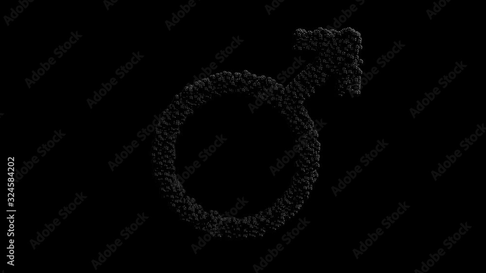 3d Looped animation of male (Mars) symbol. Small balls shapes wavy ...