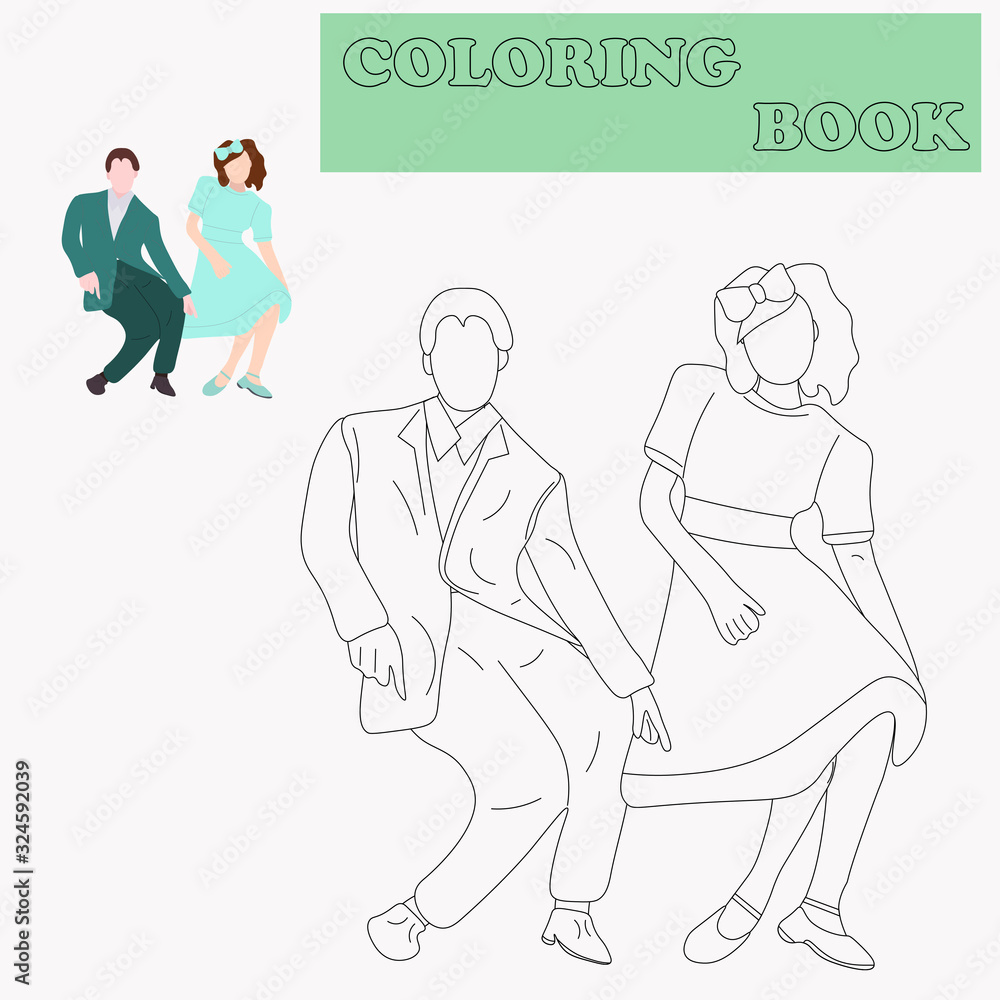 Coloring book or page cartoon of dancing people for kids. Cute colorful ...