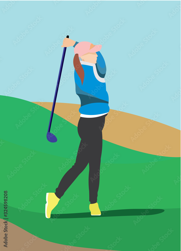 Vector Illustration Of A Girl Playing Golf Golf Player Woman Golf Player Sport Concept Stock