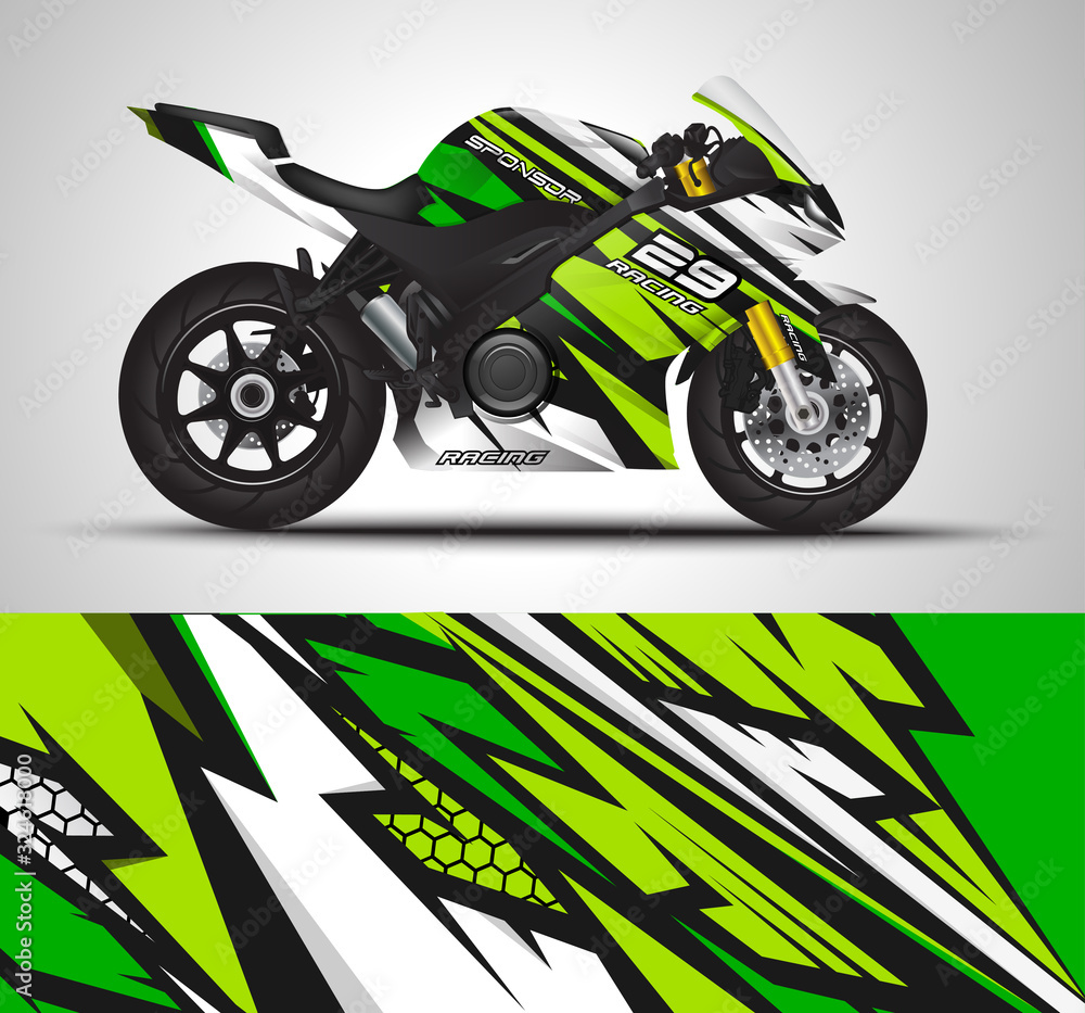 Racing motorcycle wrap decal and vinyl sticker design. Concept graphic ...