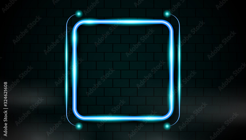 Realistic frame border with neon light effect. Blank space for text ...