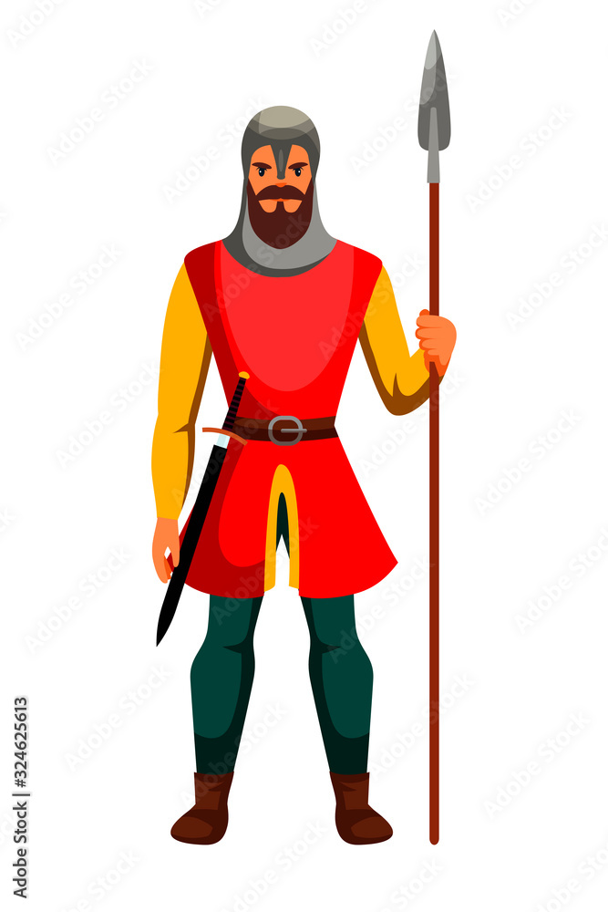 Medieval armed knight guard man isolated on white. Armor guarding male ...