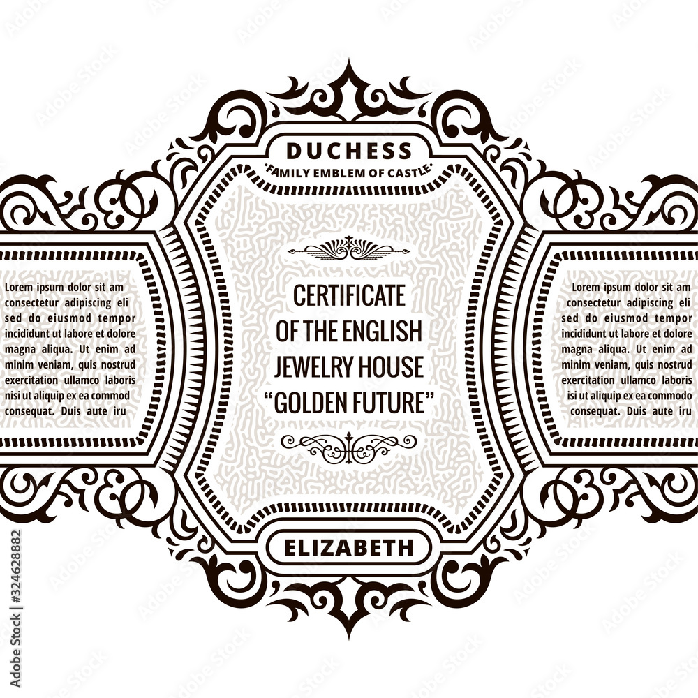 Vintage frame and label. Premium certificate logo. Design emblem on ...
