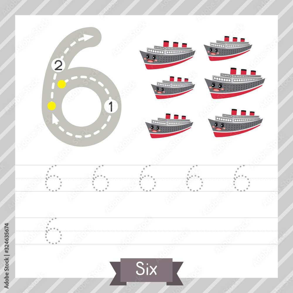 Number 6 transportation tracing worksheet Stock Vector | Adobe Stock