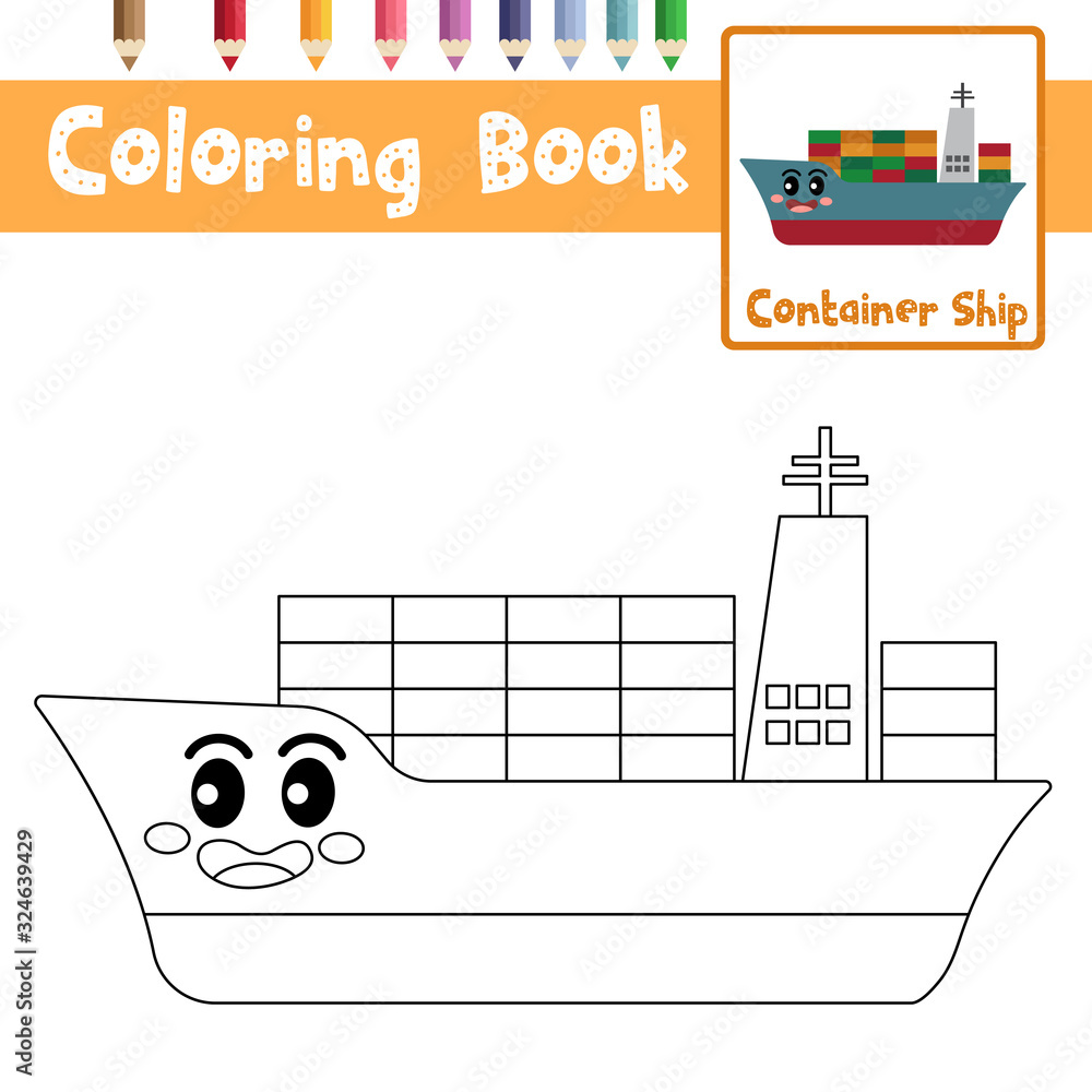 Coloring page Container Ship cartoon character side view vector ...