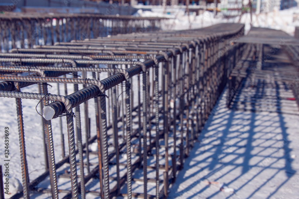 The frame is made of reinforcement for a concrete base. Stock Photo ...