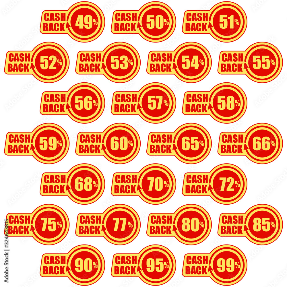 Cashback forty nine - ninety nine percent, icon set. Concept for ...