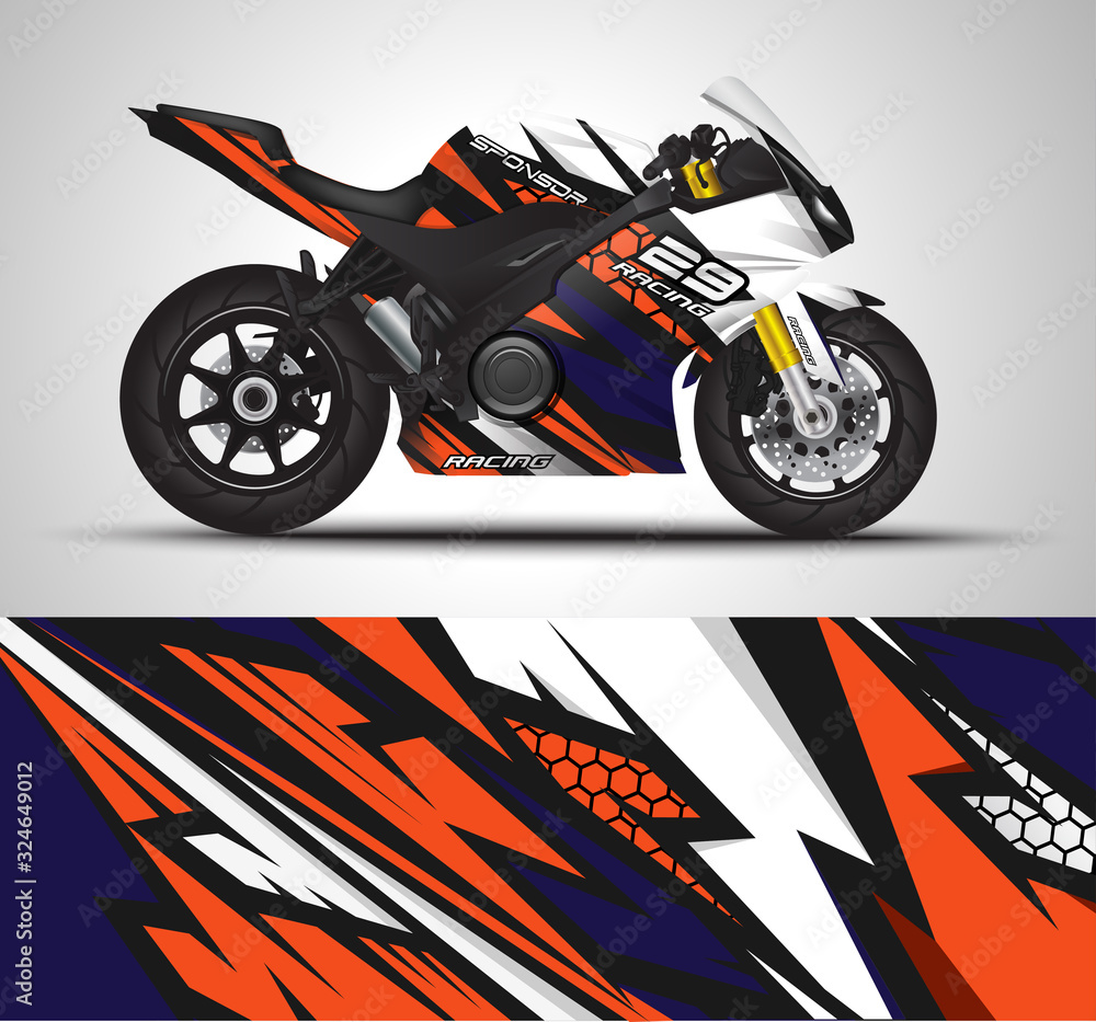 Racing motorcycle wrap decal and vinyl sticker design. Concept graphic ...