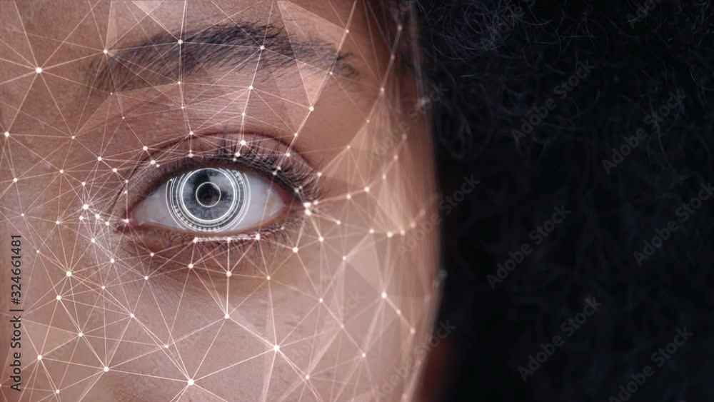 Human Eye Recognition Scanning Process. Close-up Half Face of Young ...