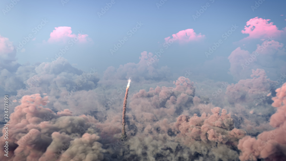 Rocket Launch through the clouds, Starship rocket to the mars. 4k ...
