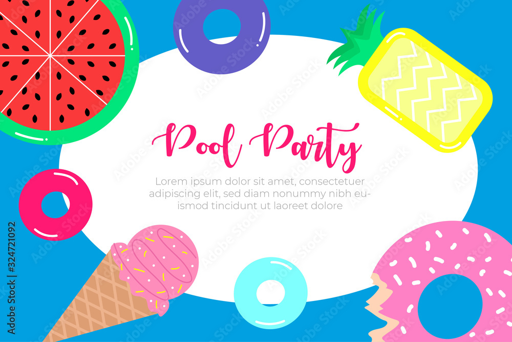 Vector illustration. Party Pool in the Summer season banner design ...