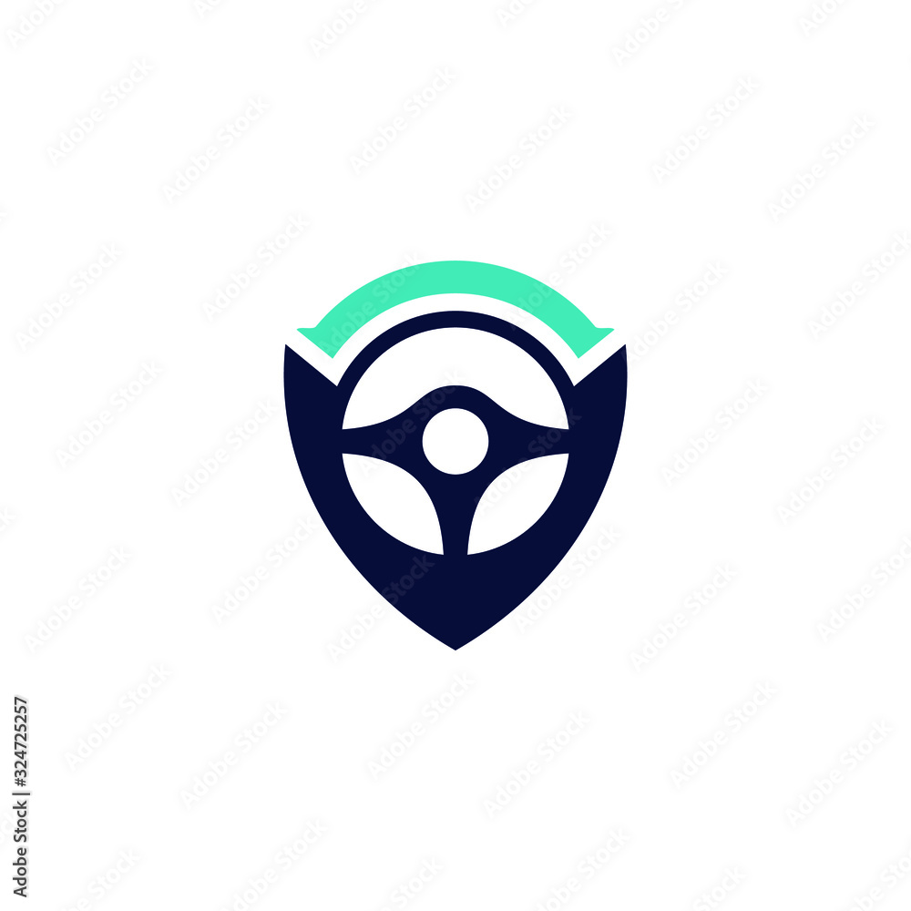 secure driving car shield steering wheel icon logo Stock Vector | Adobe ...